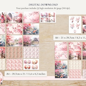 Japanese Sakura Cherry Blossom Spring Junk Journal Pages, Pink ...