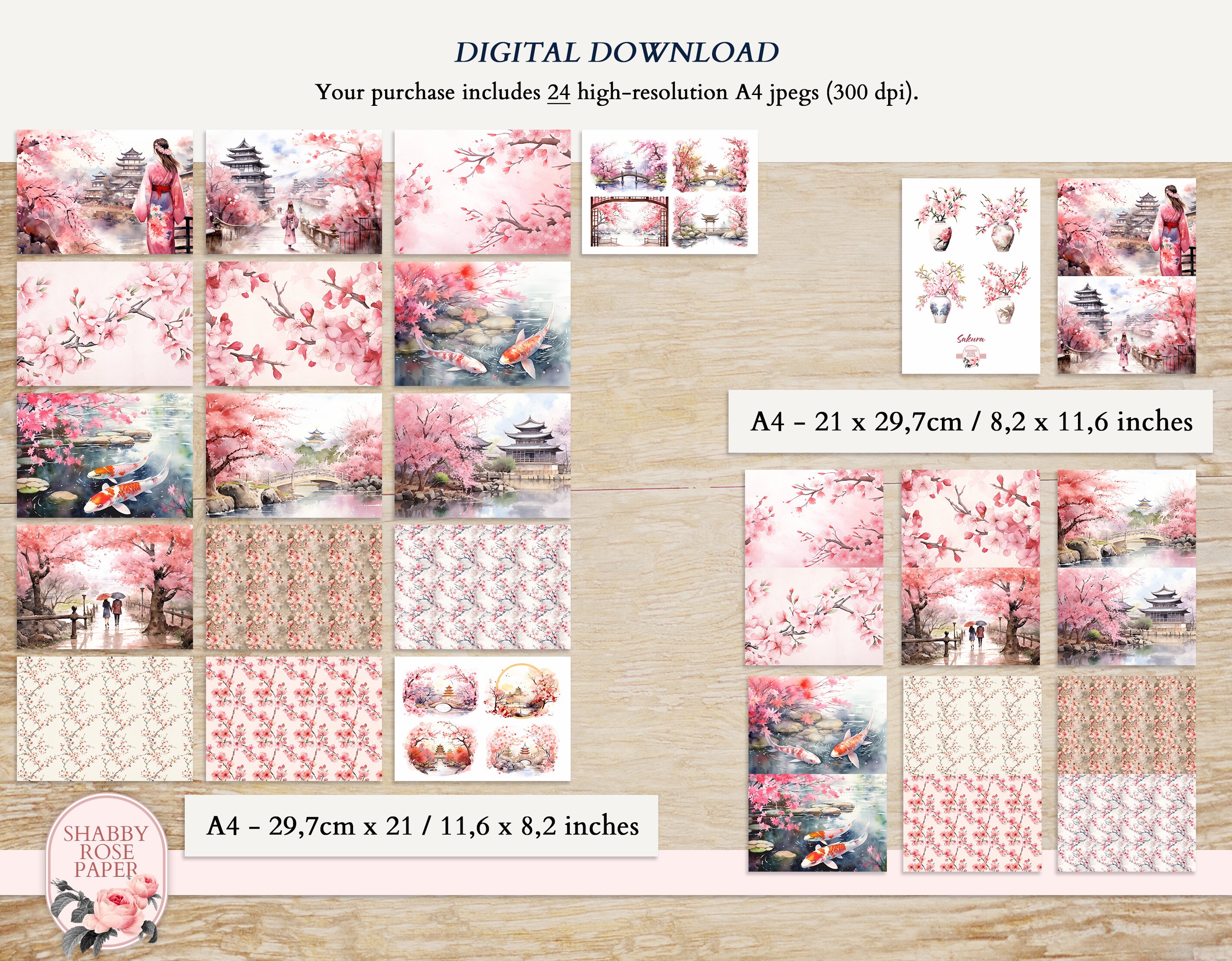 Japanese Sakura Cherry Blossom Spring Junk Journal Pages, Pink ...