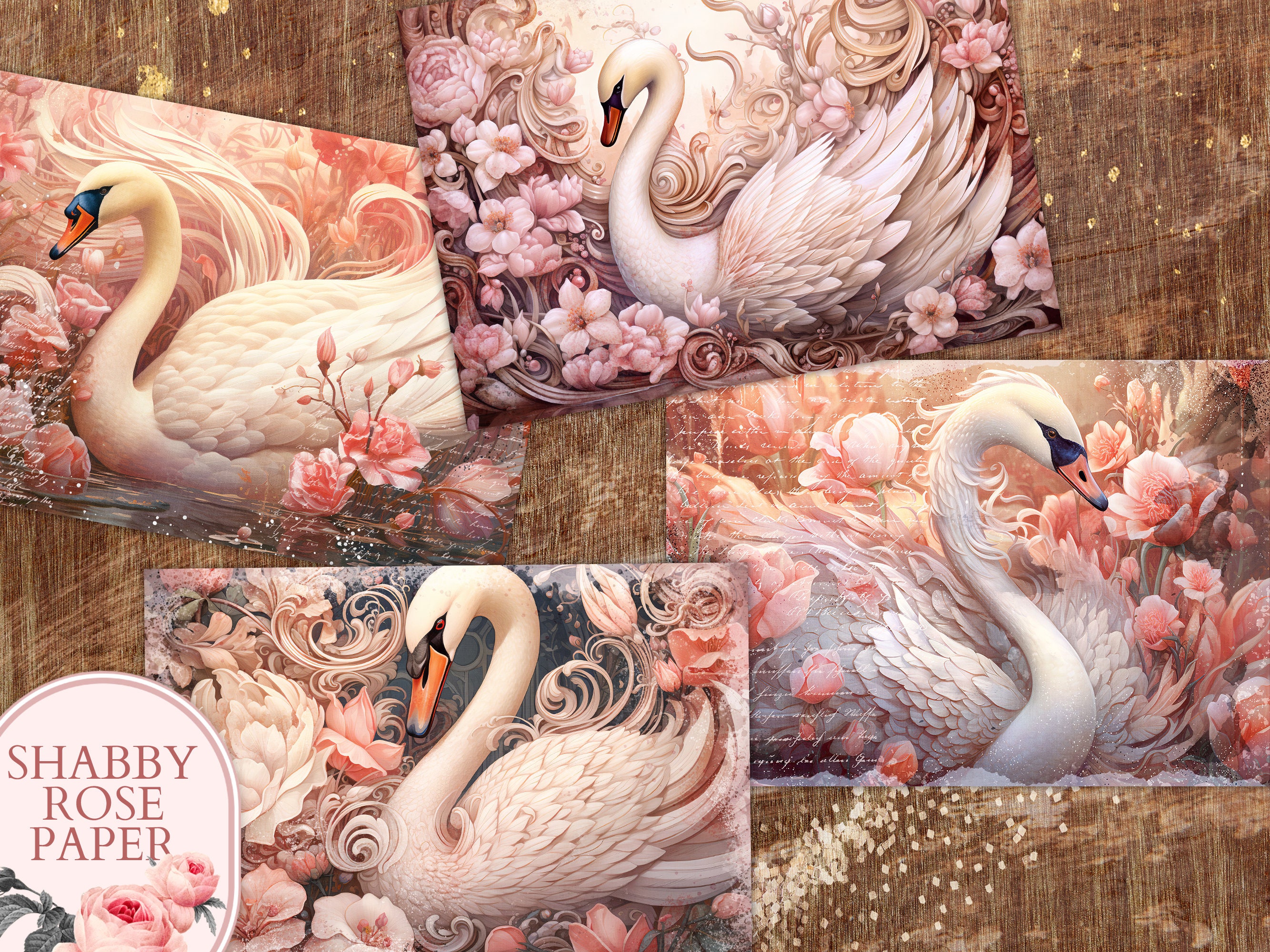 Fantasy Pink Swan Junk Journal Pages, Swan Pink and Beige Vintage ...