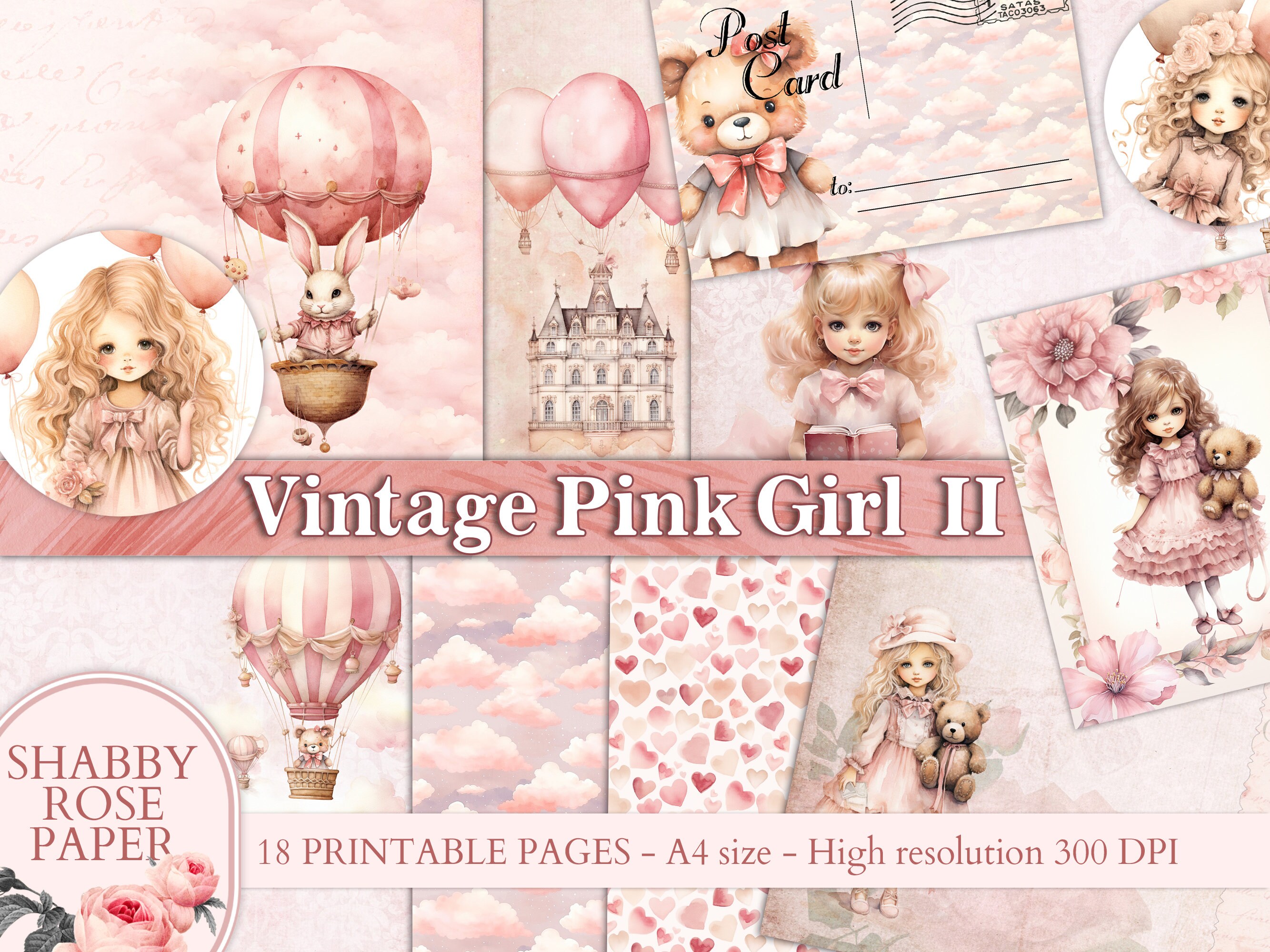 Vintage Pink Girl Junk Journal Collage PRINTABLE Paper. Scrapbooking ...