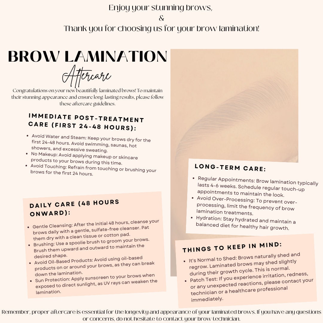Brow Lamination Aftercare Sheet: Customizable Digital Guide With Logo ...