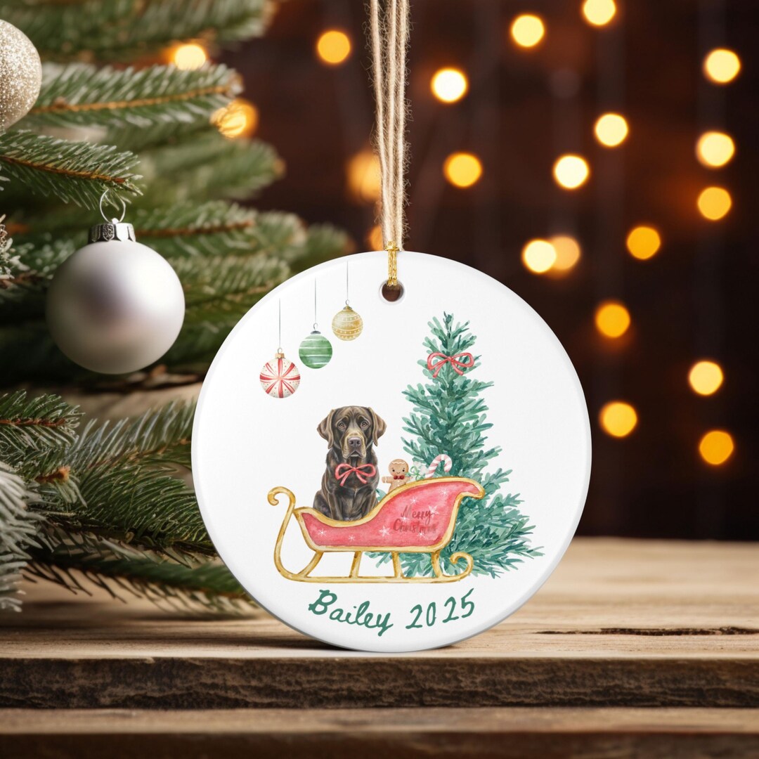 Chocolate Labrador Christmas Ornament, Custom Chocolate Lab Name Tree ...