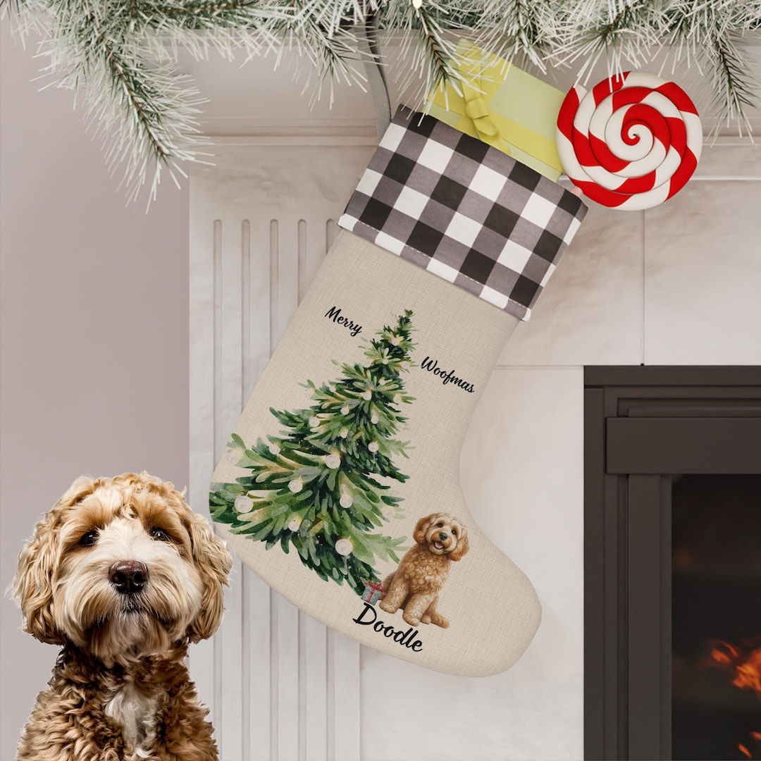 Personalized Golden Doodle Dog Christmas Stocking, Custom Goldendoodle ...