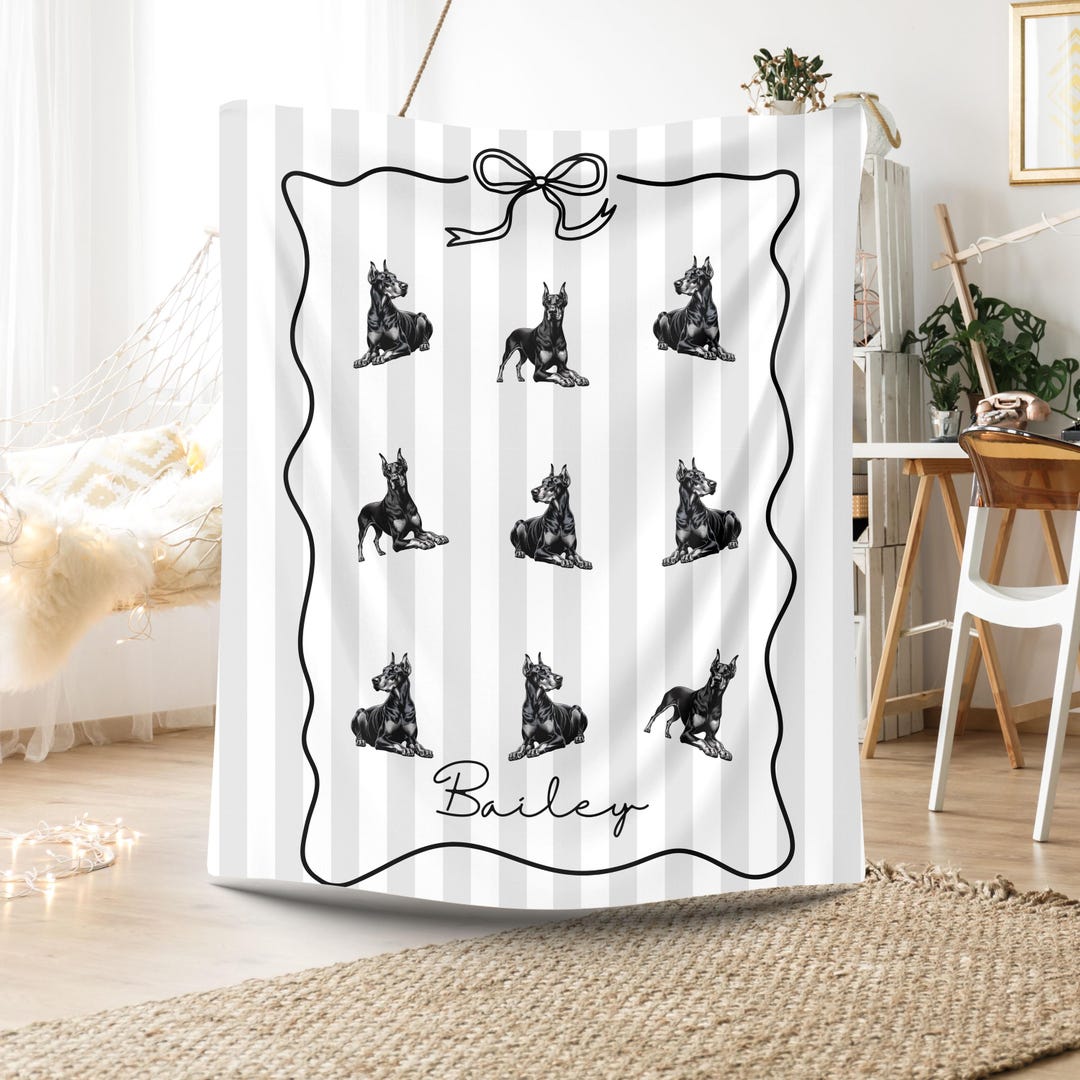 Doberman Pinscher Dog Blanket, Personalized Name Doberman Plush Blanket ...
