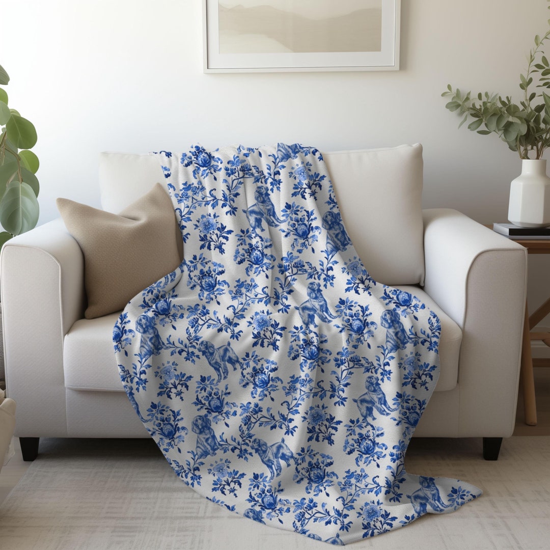 Boykin Spaniel Blue French Toile De Jouy Pet Velveteen Blanket , Blue ...