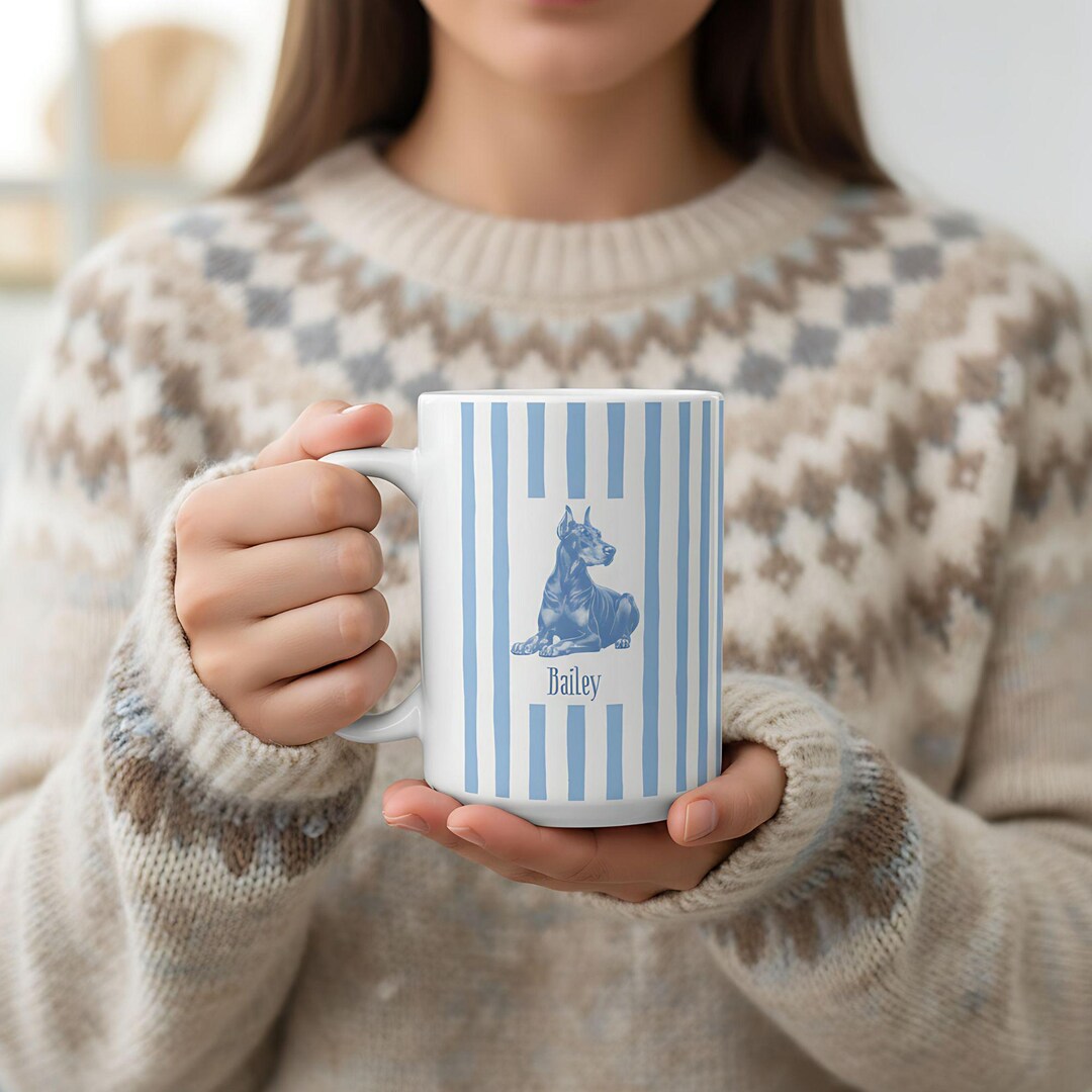 Doberman Personalized Striped Mug, Custom Name Doberman Pinscher Dog ...