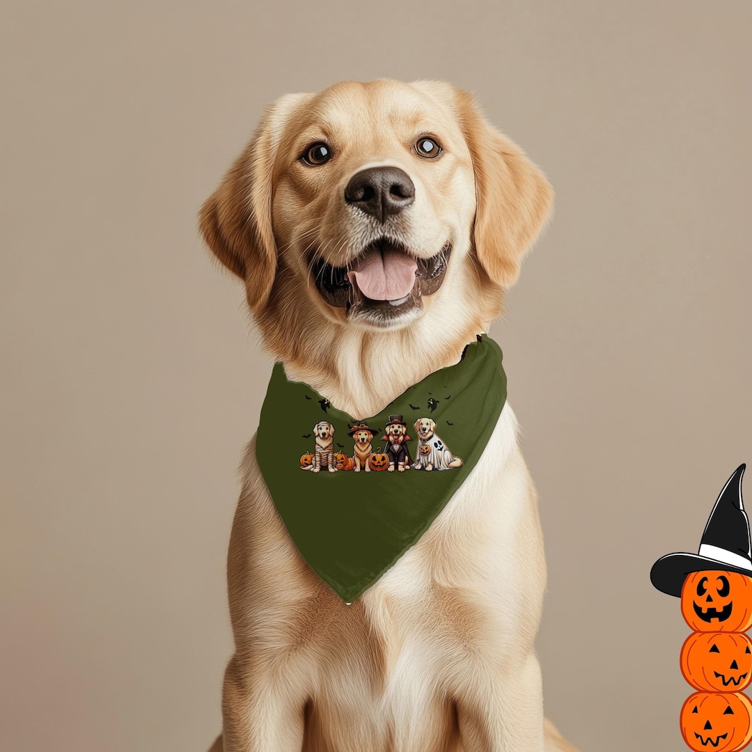 Golden Retriever Halloween Bandana, Retriever Pumpkin Neck Scarf, Ghost ...