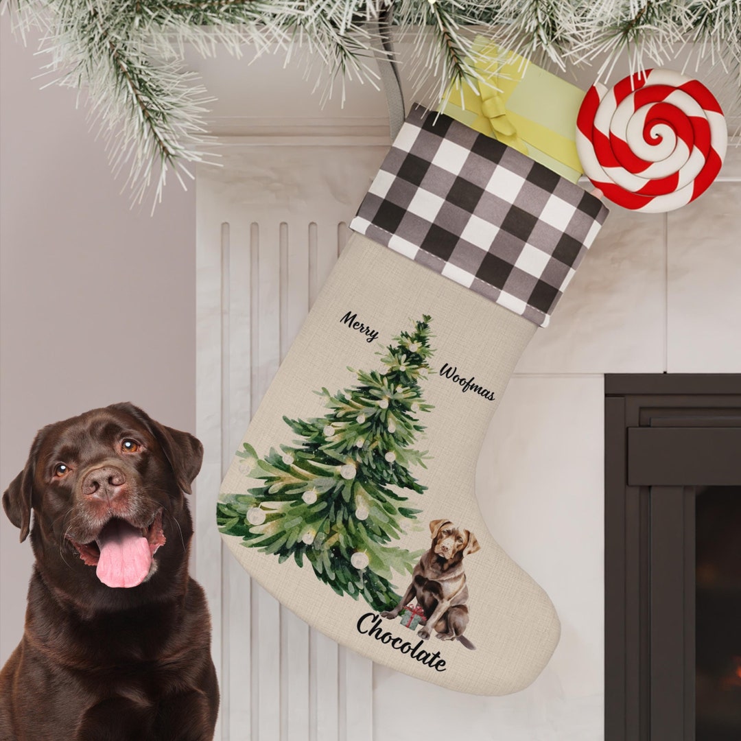 Personalized Chocolate Labrador Dog Christmas Stocking, Custom Pet Name ...