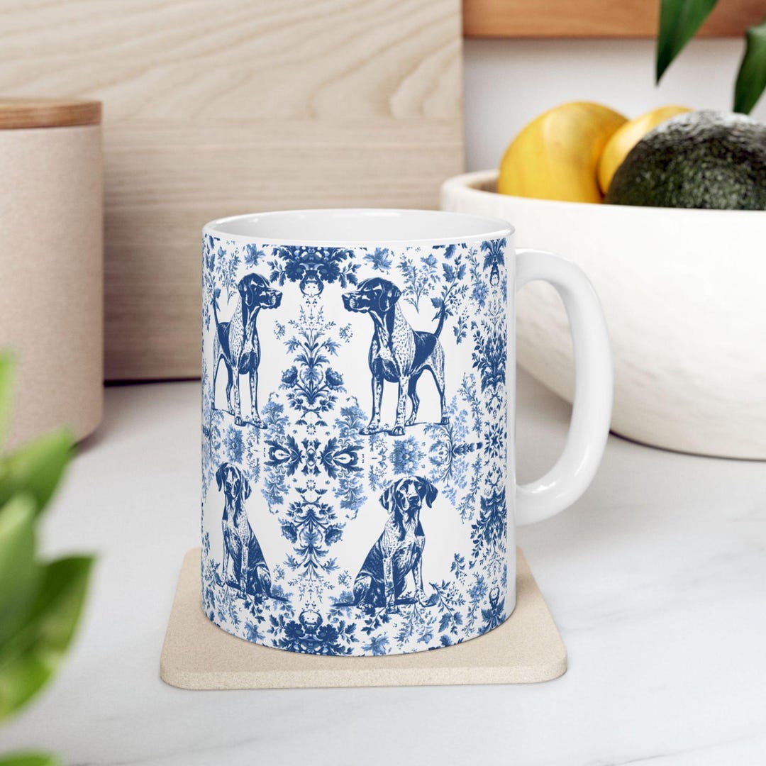 German Shorthaired Pointer Toile De Jouy Mug, French Blue Toile GSP ...