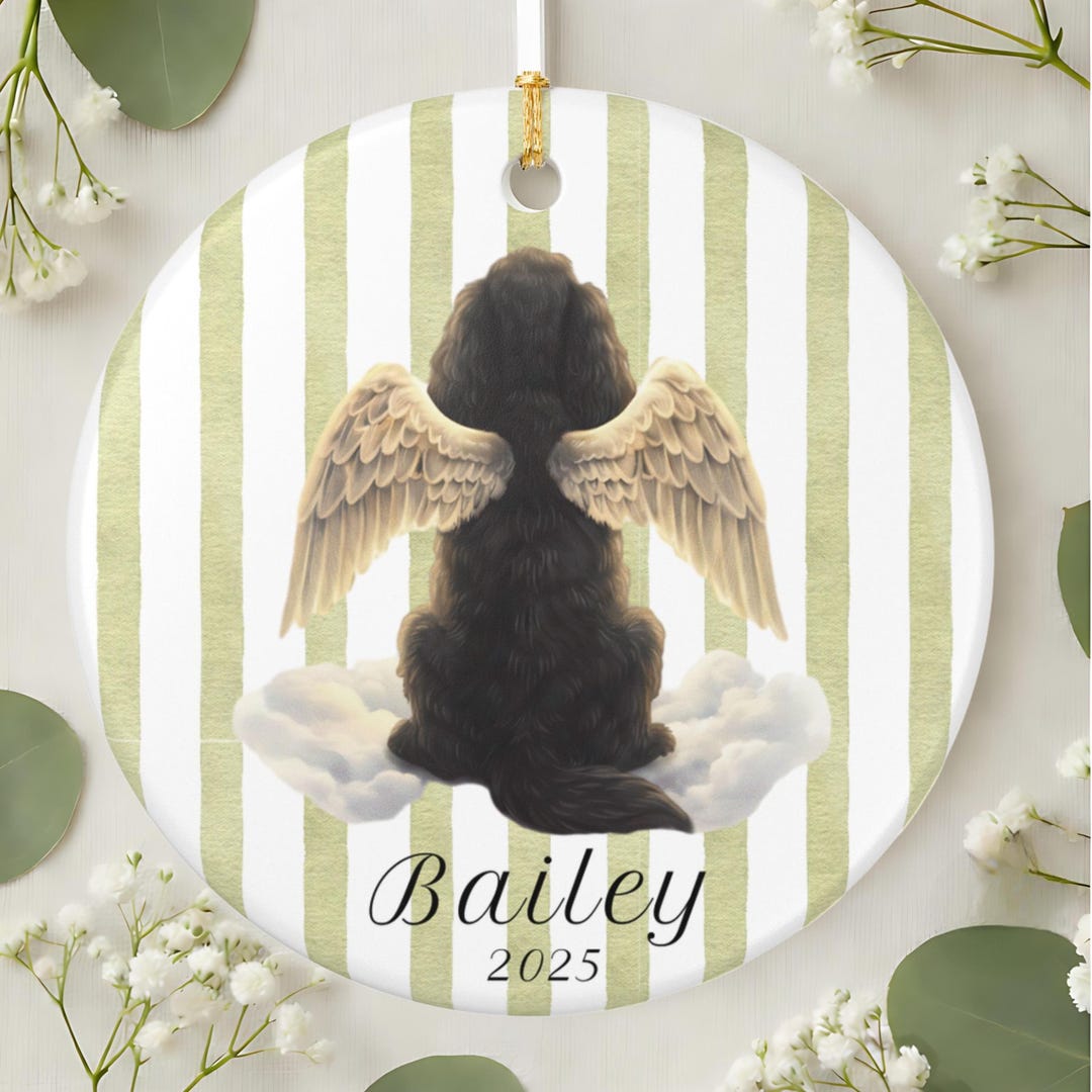 Black Cocker Spaniel Memorial Ornament, Custom Striped Dog Wings ...