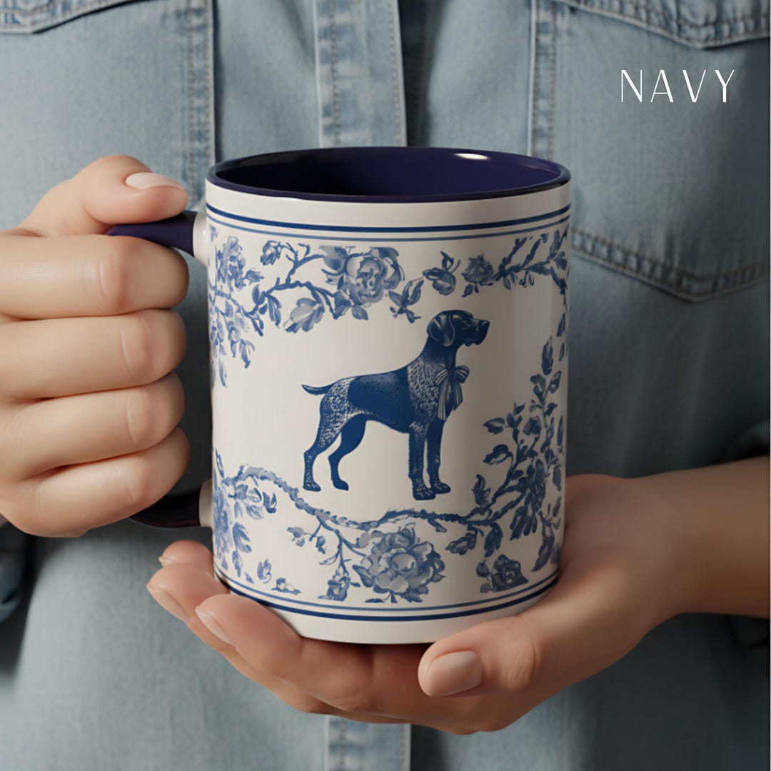 German Shorthaired Pointer Toile De Jouy Mug, French Blue Toile GSP ...
