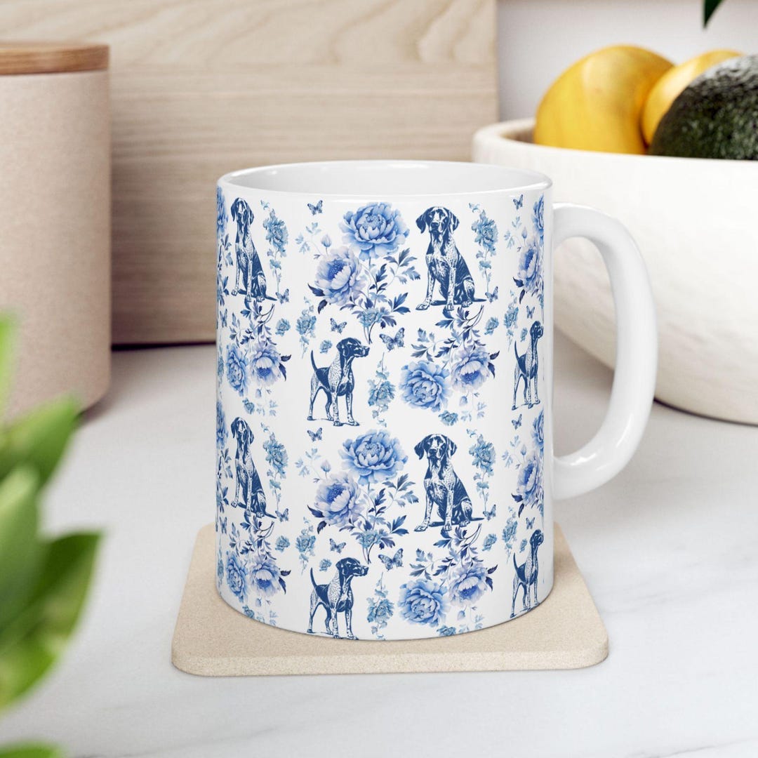 German Shorthaired Pointer Toile De Jouy Mug, French Blue Toile GSP ...