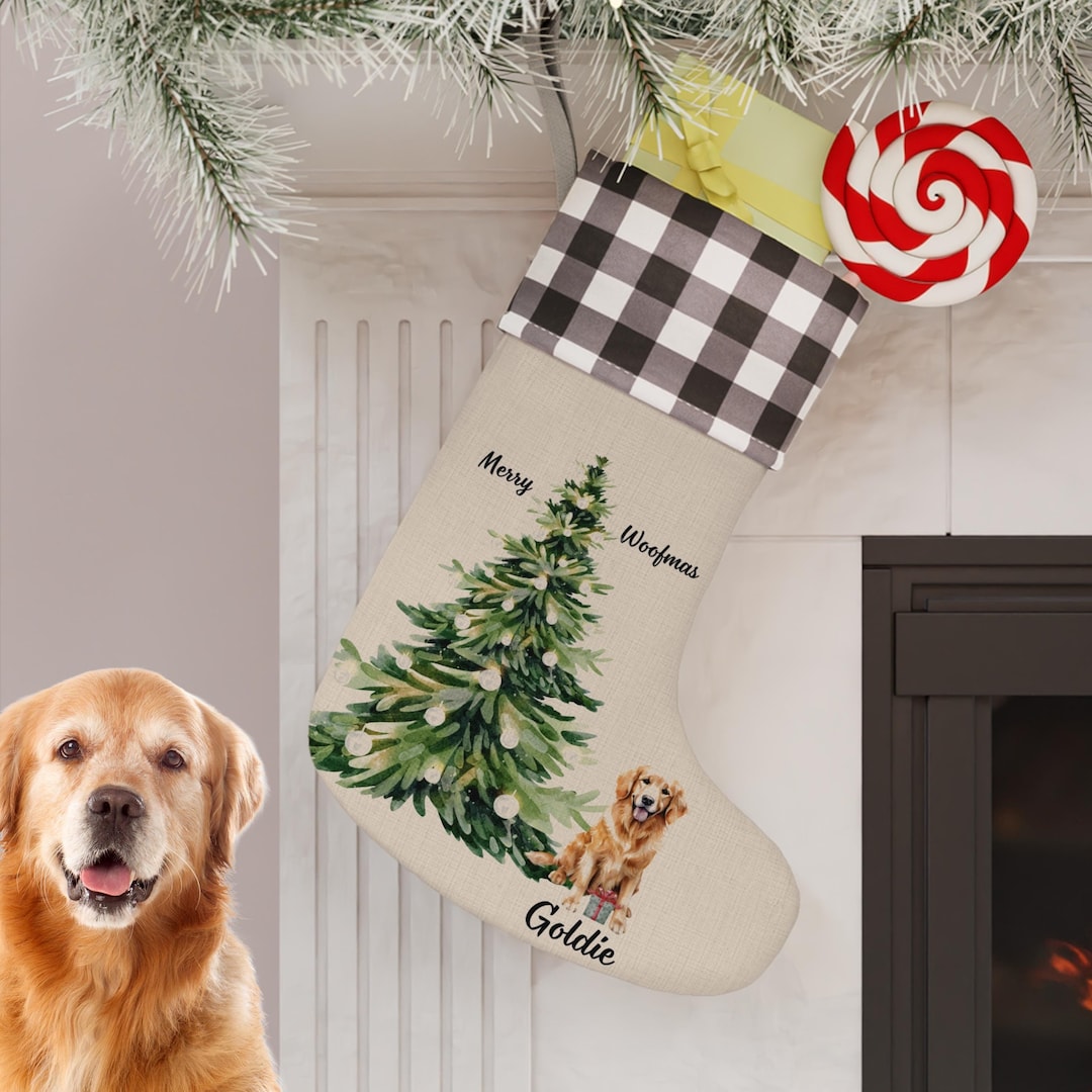 Personalized Golden Retriever Dog Christmas Stocking, Custom Golden Pet ...