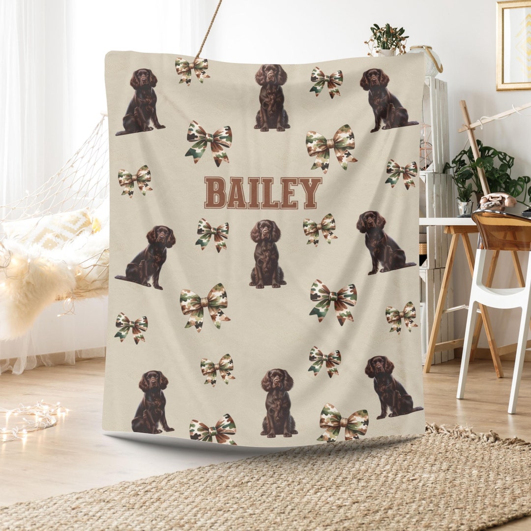 Boykin Spaniel Dog Blanket, Personalized Boykin Custom Name Bow Blanket ...