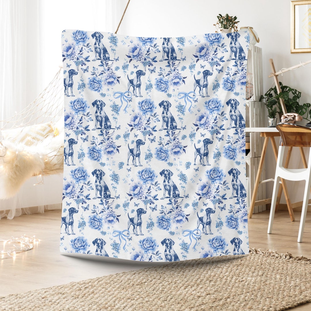 German Shorthaired Pointer Blanket, Blue French Toile De Jouy Pet ...