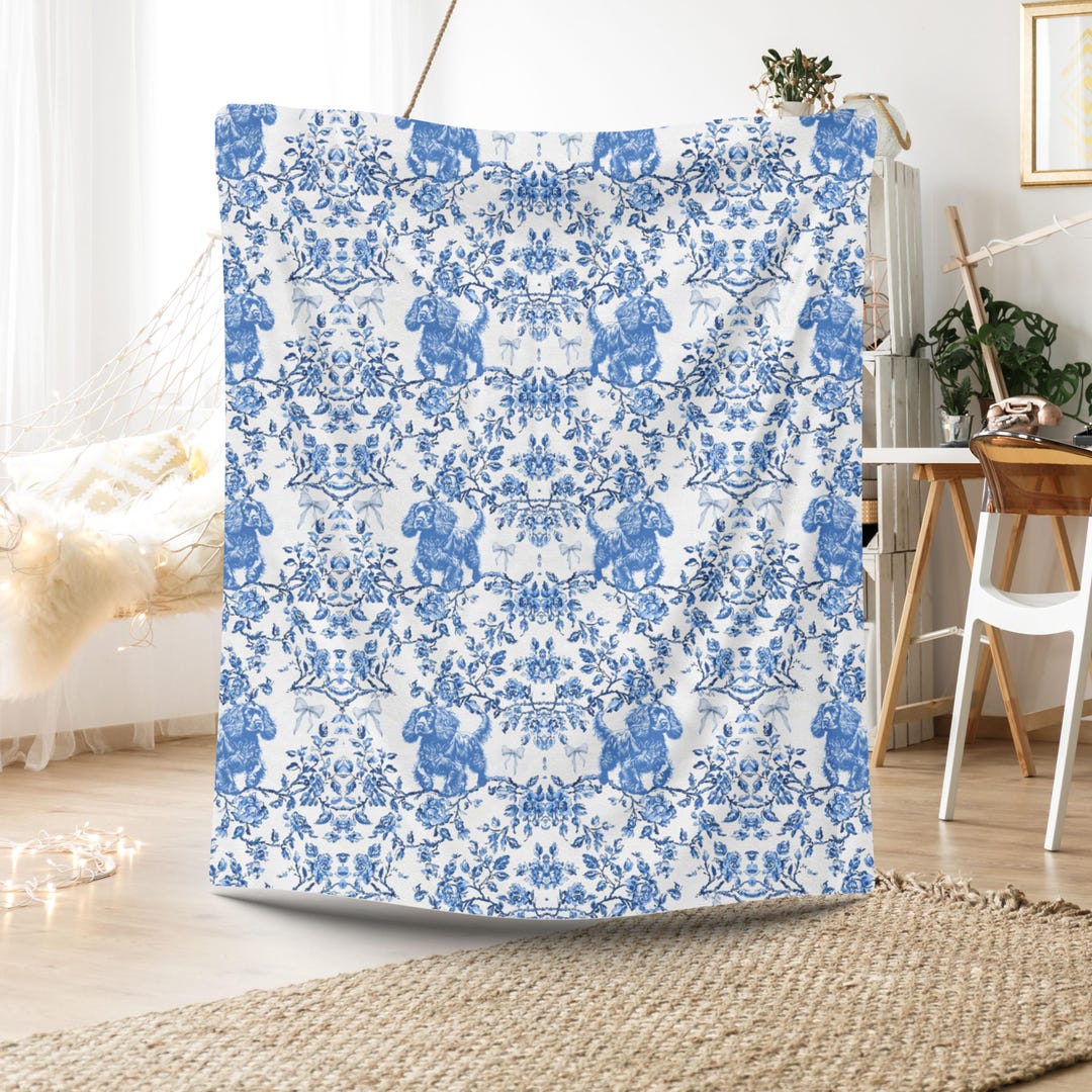 Boykin Spaniel Blue French Toile De Jouy Pet Velveteen Blanket , Blue ...