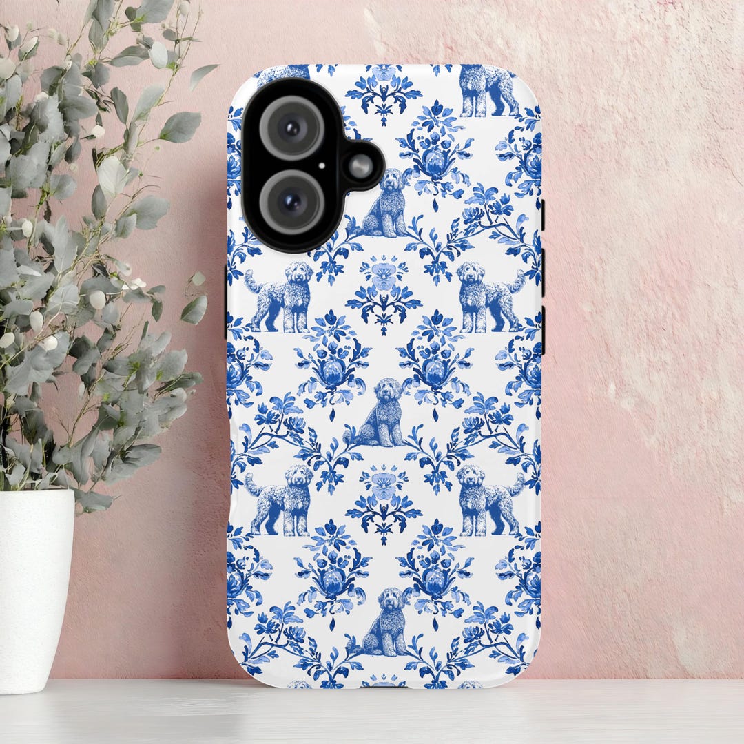 Goldendoodle Toile De Jouy iPhone Case, Golden Doodle iPhone 17, 16, 15 ...