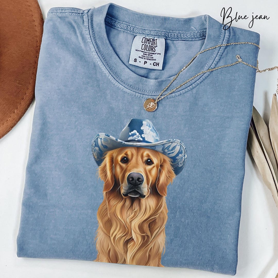 Golden Retriever Cowboy Shirt, Golden Retriever French Blue Toile De ...