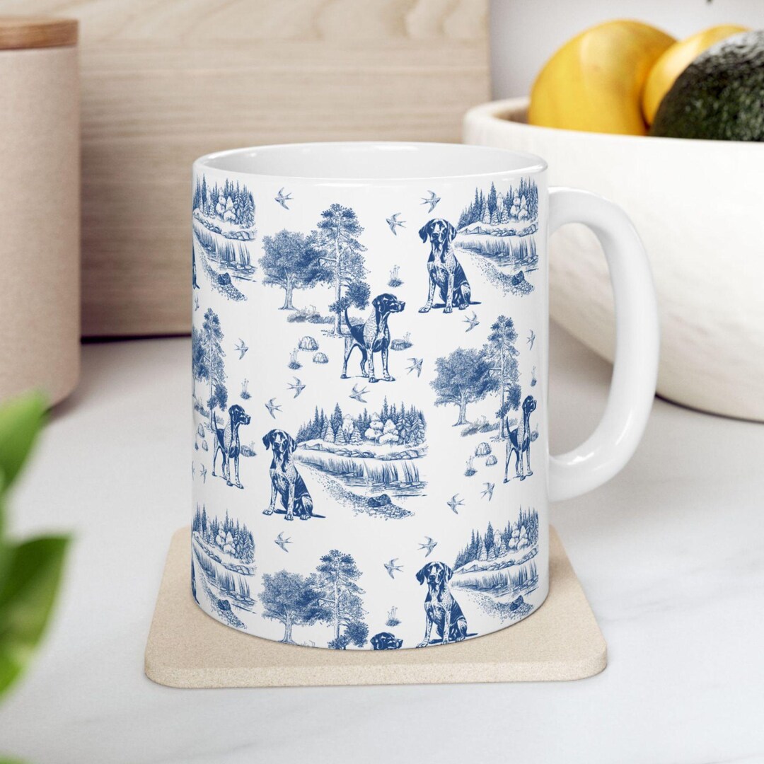 German Shorthaired Pointer French Blue Toile De Jouy Mug, Blue Toile De ...