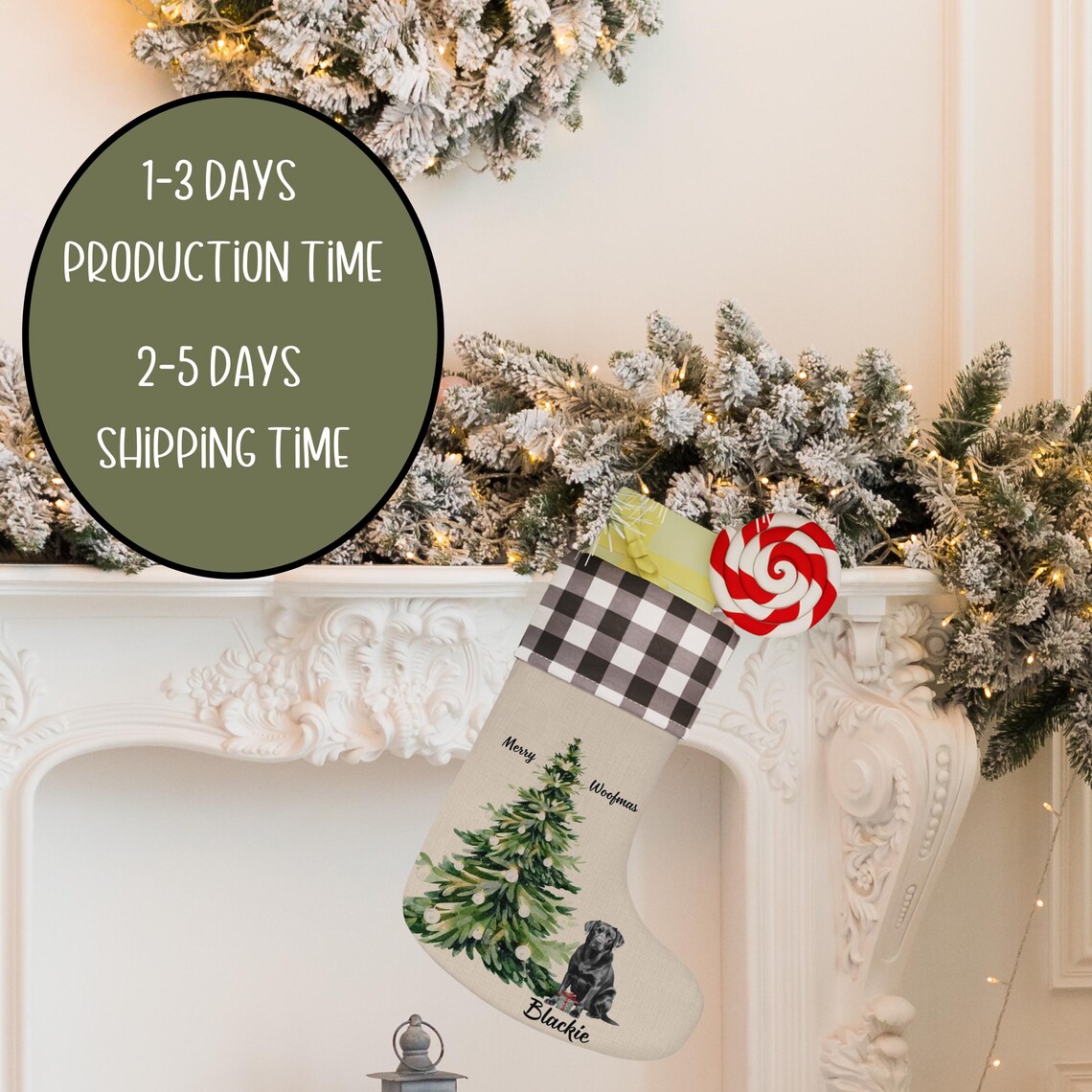 Personalized Black Labrador Dog Christmas Stocking, Custom Pet Name ...