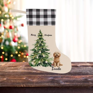 Personalized Golden Doodle Dog Christmas Stocking, Custom Goldendoodle ...