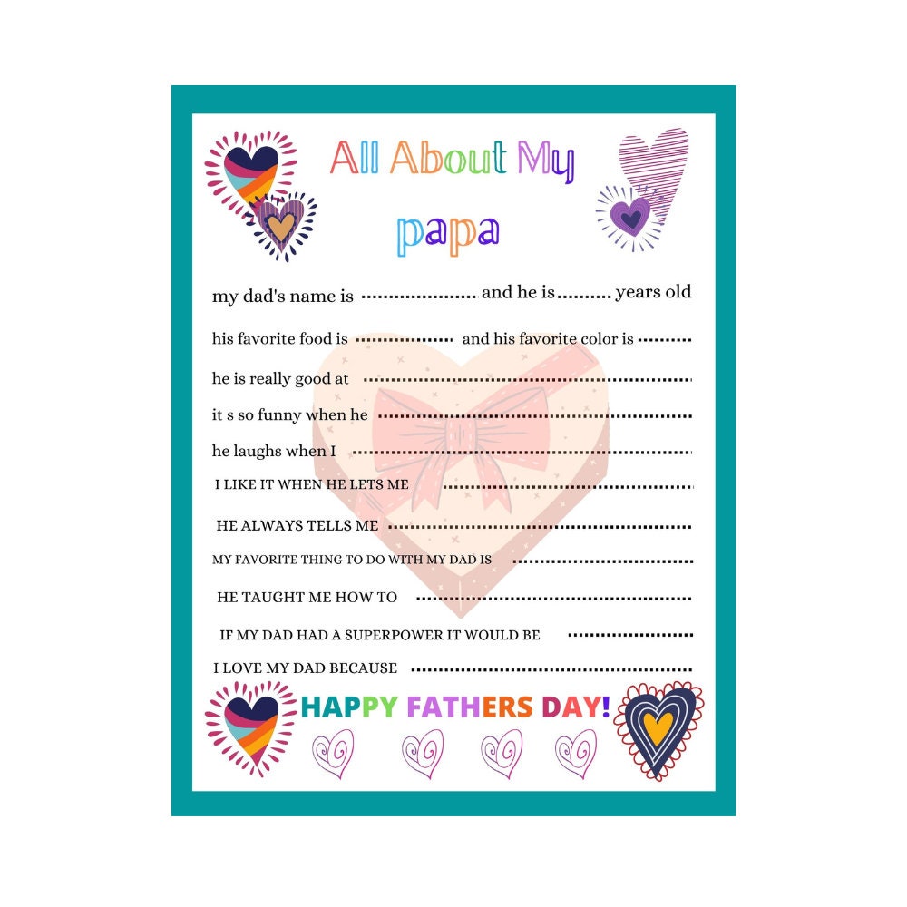 Father's Day Printable, All About My Dad, Father's Day Gift for Dad ...