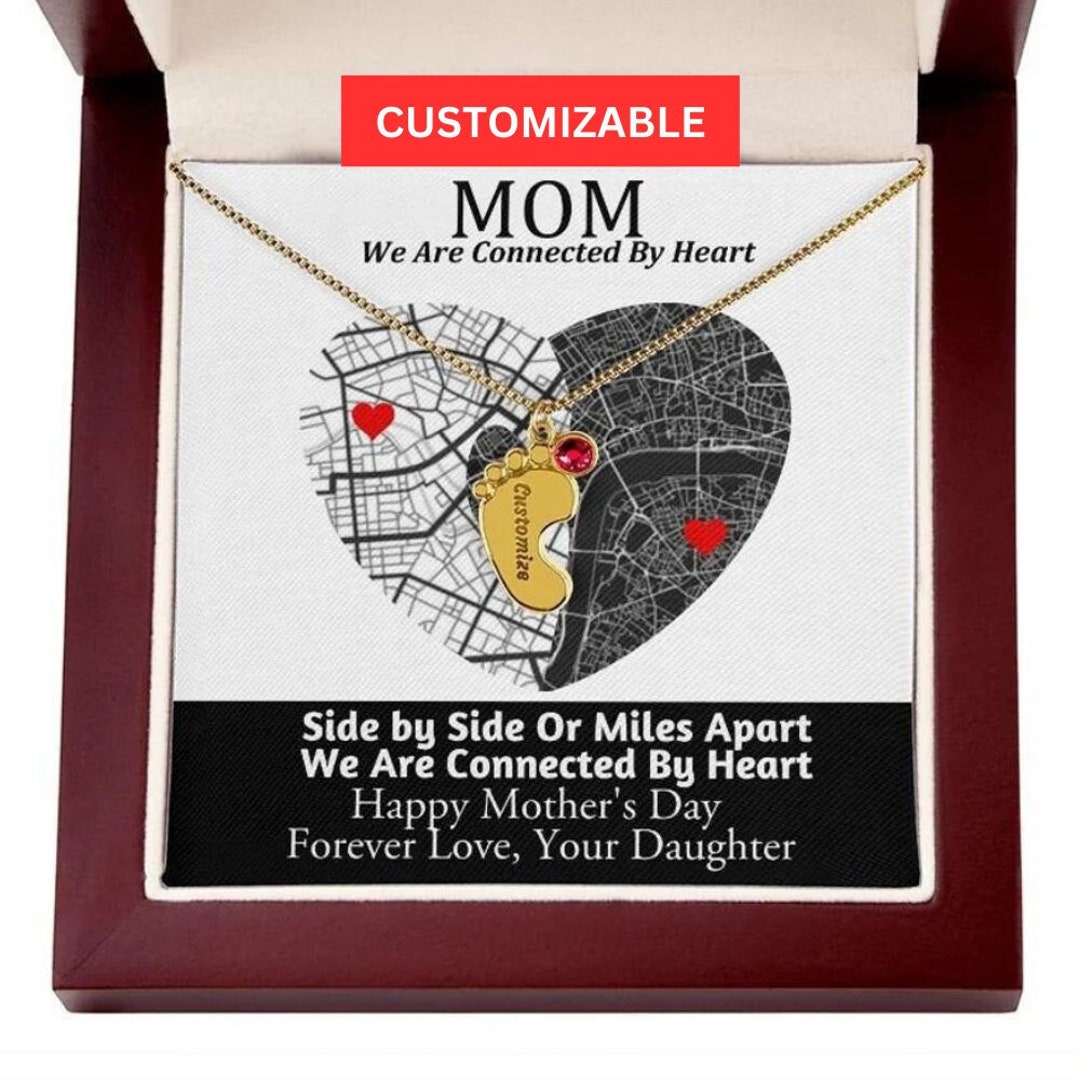 MOM We Are Connected by Heart. Personalized Mom Birthstone Necklace ...