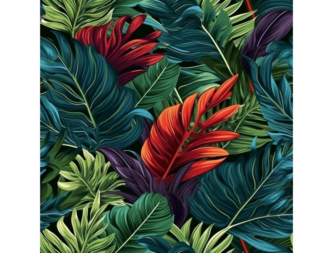 Tropical Jungle Leaves Seamless Pattern High Quality Print Repeat ...