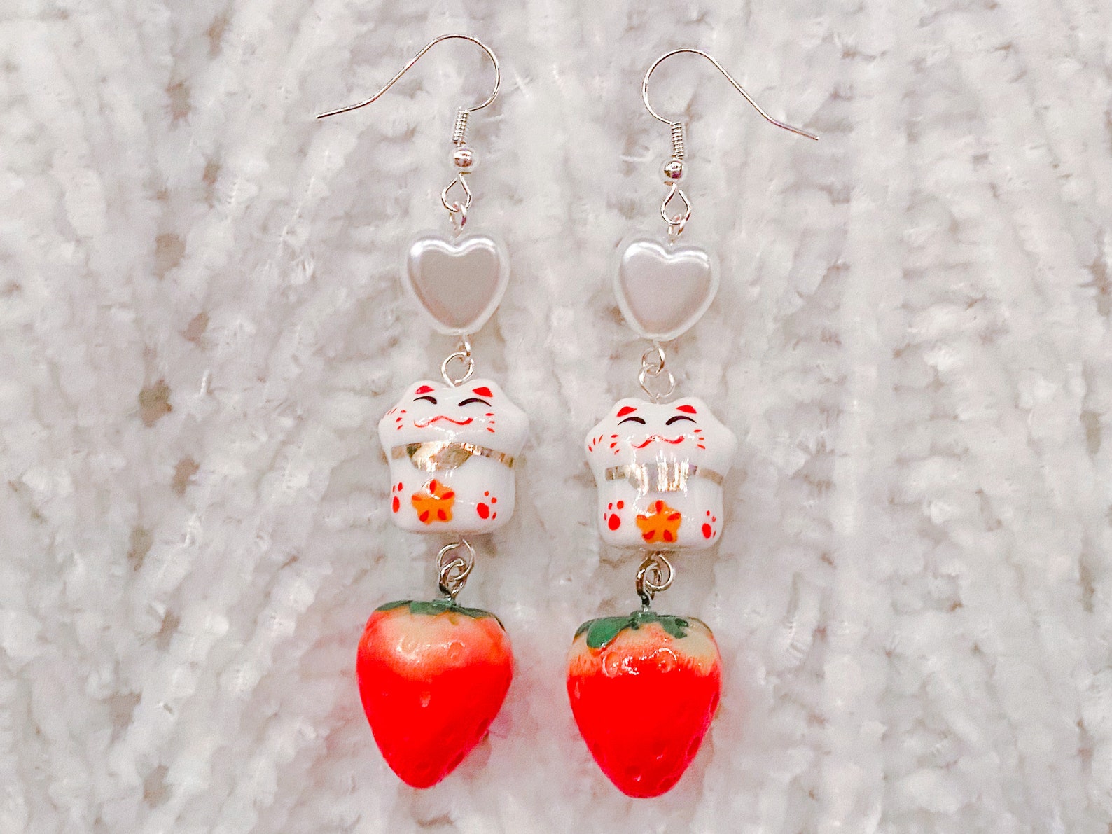 Strawberry Lucky Cat Earrings - Etsy