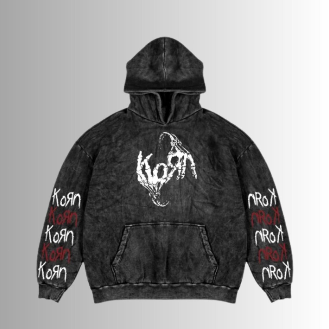 Korn Band Hoodie Vintage Inspired, Washed Black, Soft Cotton Unisex ...