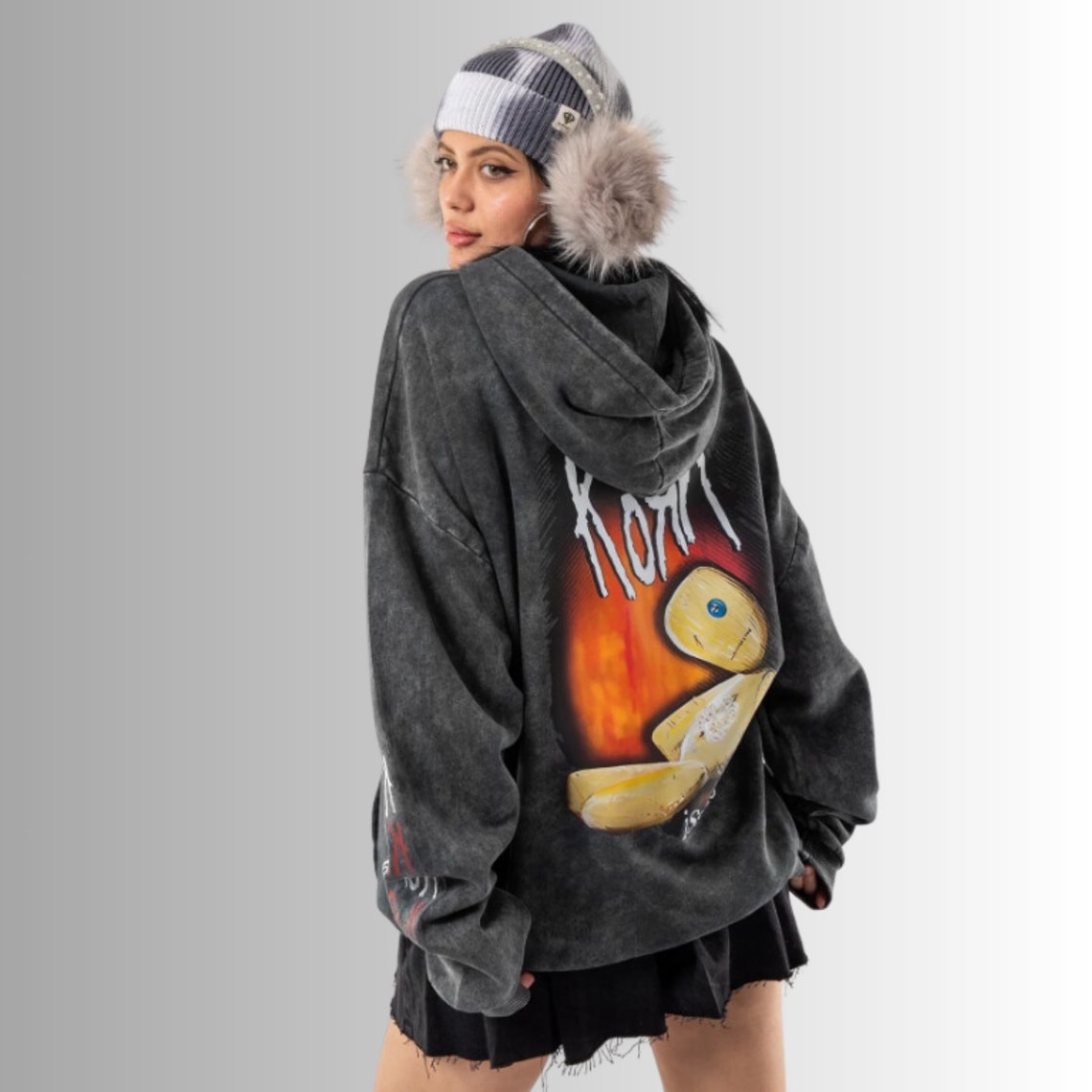 Korn Band Hoodie Vintage Inspired, Washed Black, Soft Cotton Unisex ...