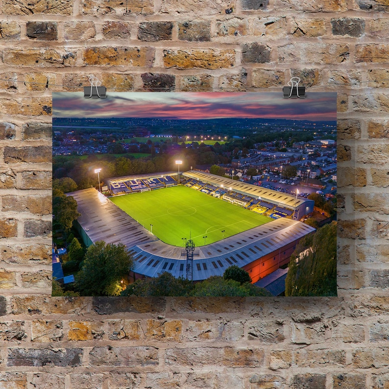 Bury Football Club, Gigg Lane Stadium at Sunset. Framed Print. the ...