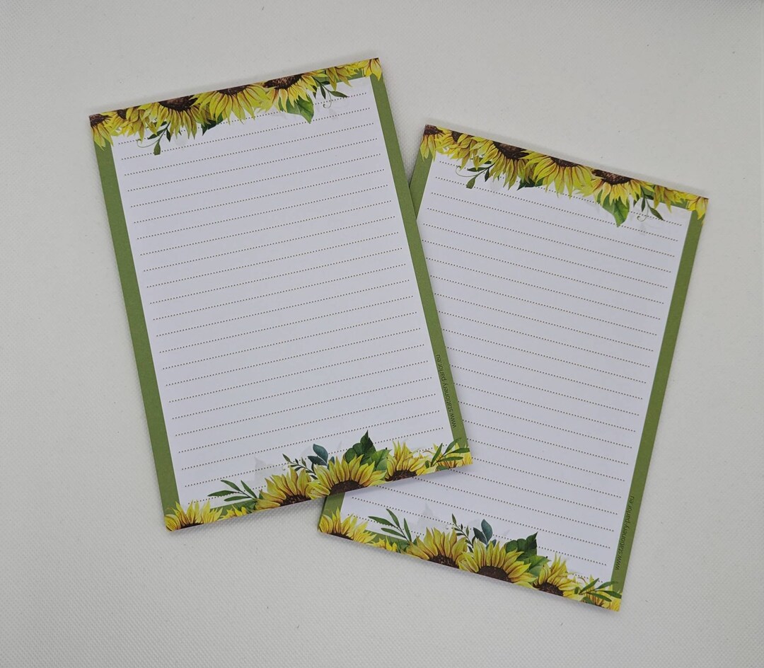 Writing Paper Block A5 Printed and Lined on Both Sides sunflowers ...