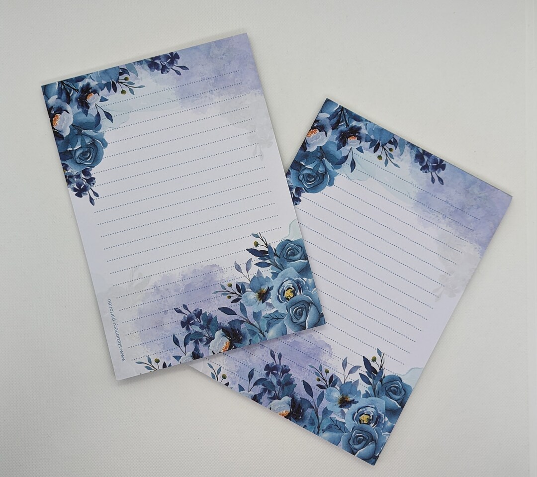Writing Paper Block A5 Printed and Lined on Both Sides blue Flowers ...