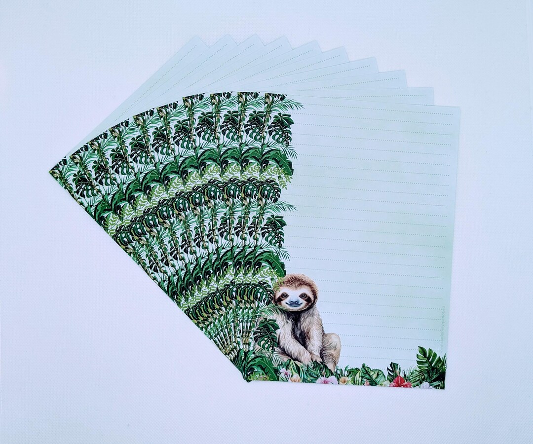 Stationery Sheets A5, "sloth" Printed on Both Sides and Lined in a Set ...
