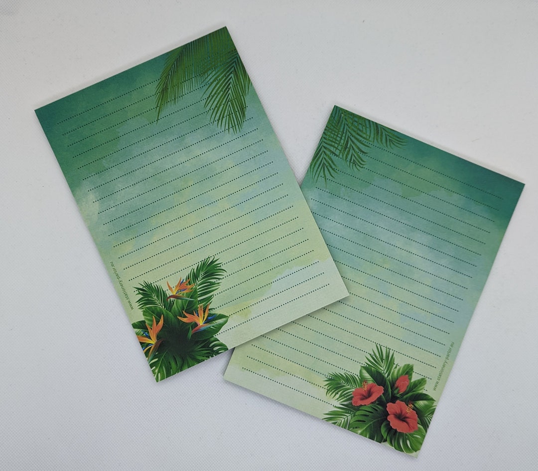 Writing Paper Block A5 Printed on Both Sides and Lined tropical Flowers ...