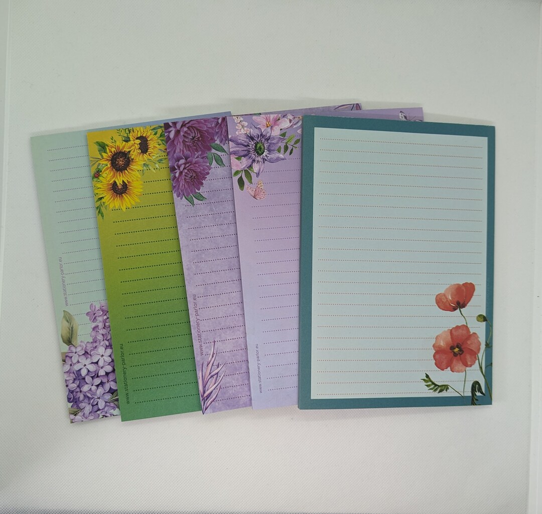 Set of 5 X Flower Stationery Blocks A5, Printed on Both Sides and Lined ...