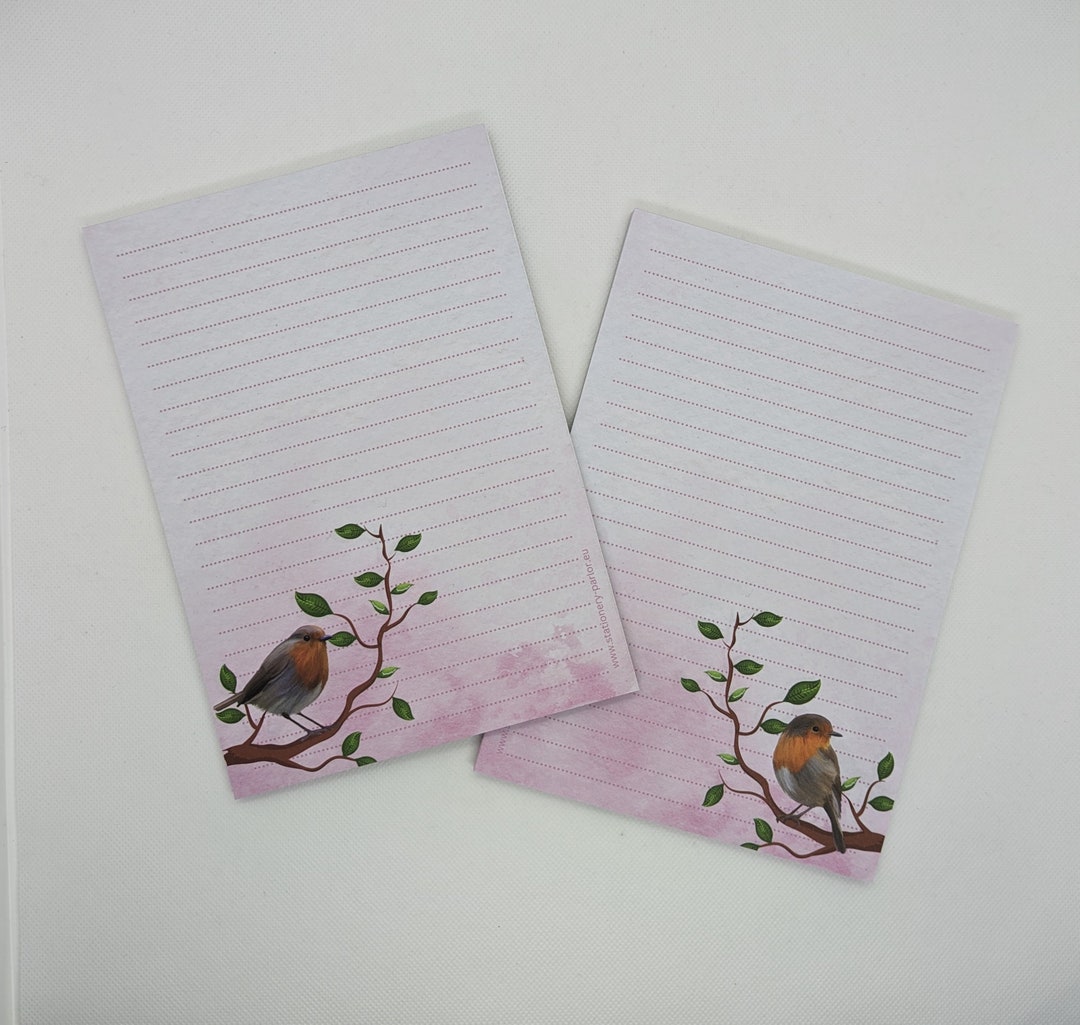 Writing Paper Pad A5 Printed on Both Sides and Lined robin, Motif Paper ...