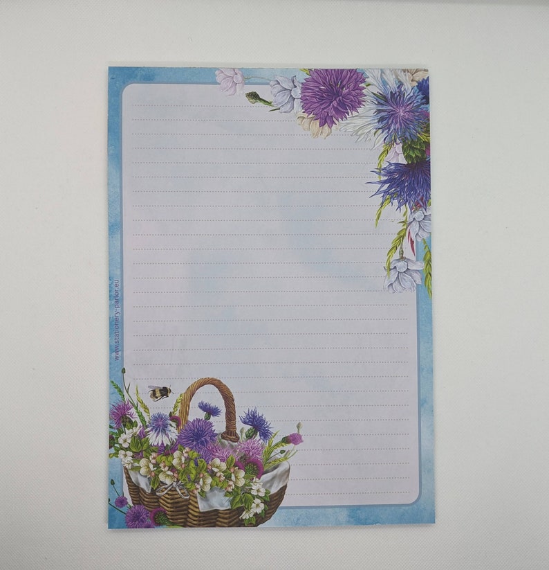 Writing Paper Pad A4 Printed and Lined on Both Sides cornflowers, 50 ...