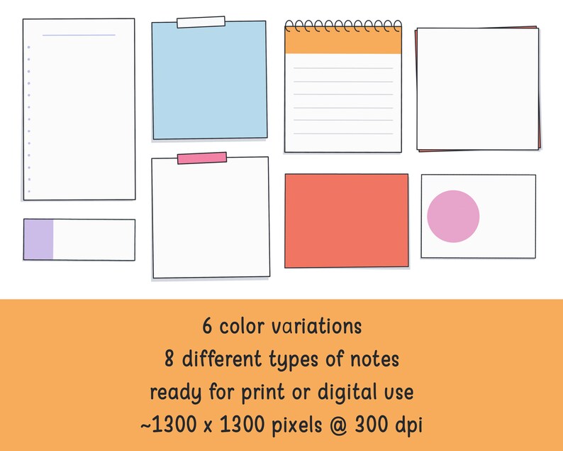 Minimalist Sticky Notes | Clipart Stickers | Line Art | Spring Edition ...