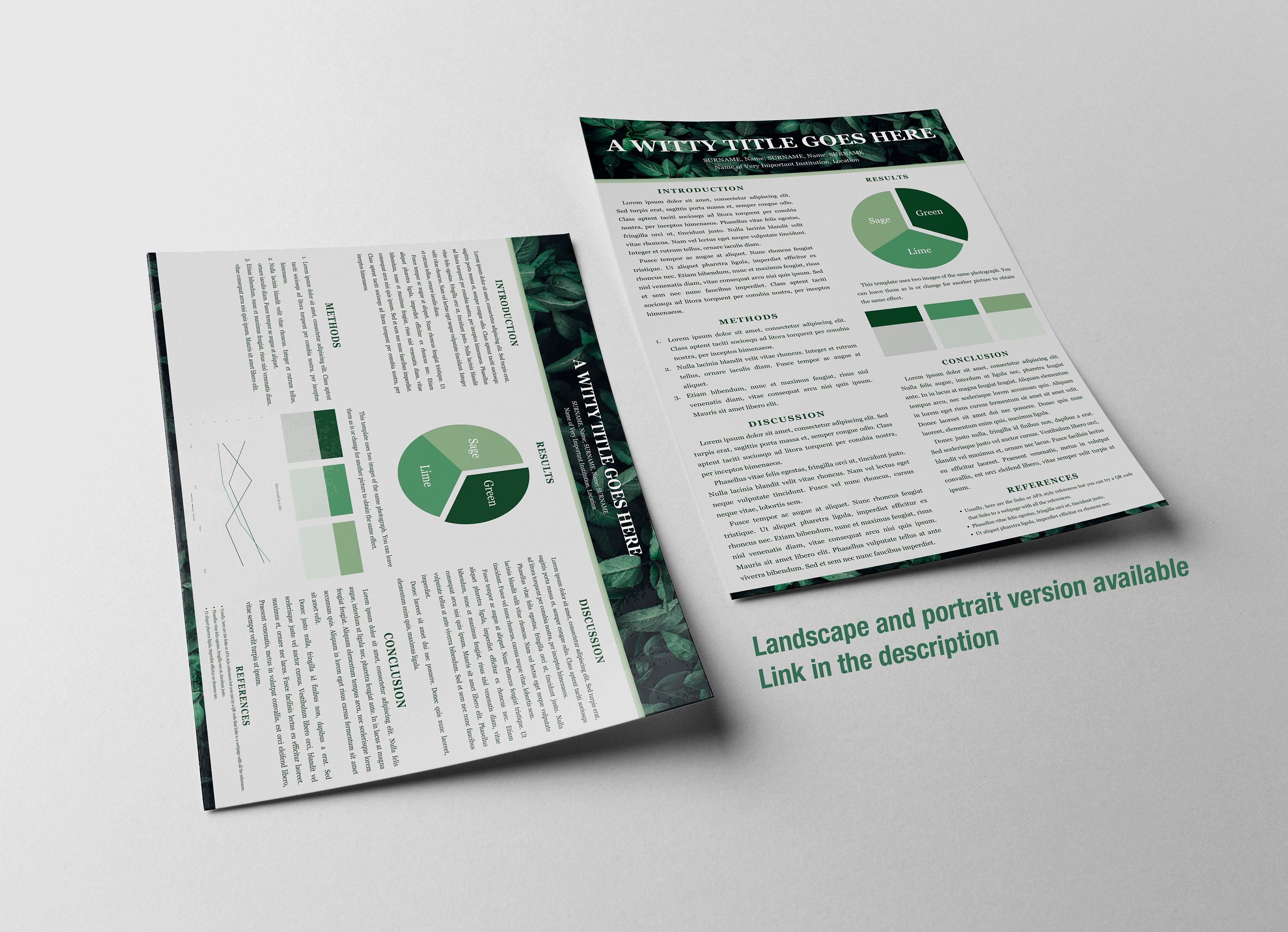 Scientific Poster Template in Powerpoint | Green Leaves | Academic ...