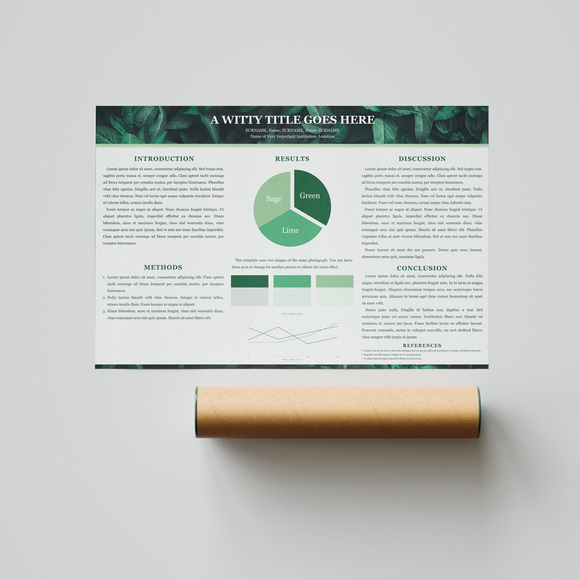 Scientific Poster Template in Powerpoint | Green Leaves | Academic ...