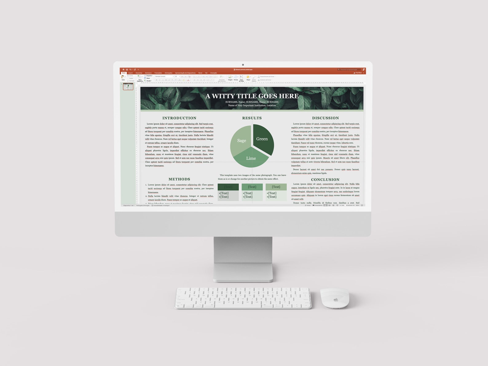 Scientific Poster Template in Powerpoint | Green Leaves | Academic ...