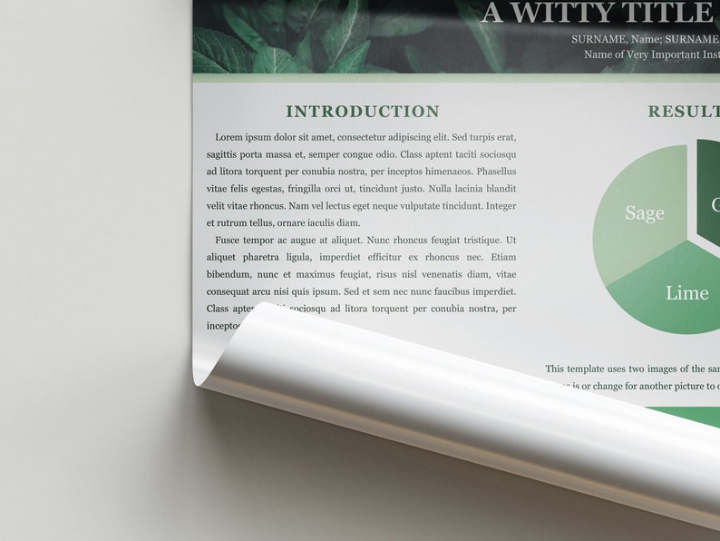 Scientific Poster Template in Powerpoint | Green Leaves | Academic ...