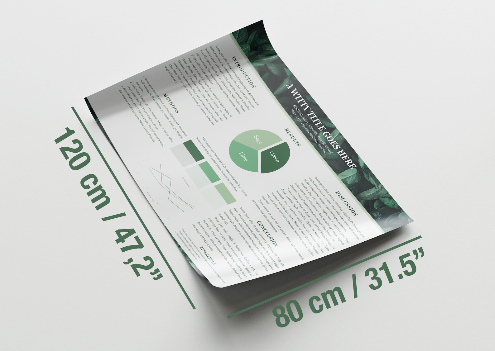 Scientific Poster Template in Powerpoint | Green Leaves | Academic ...
