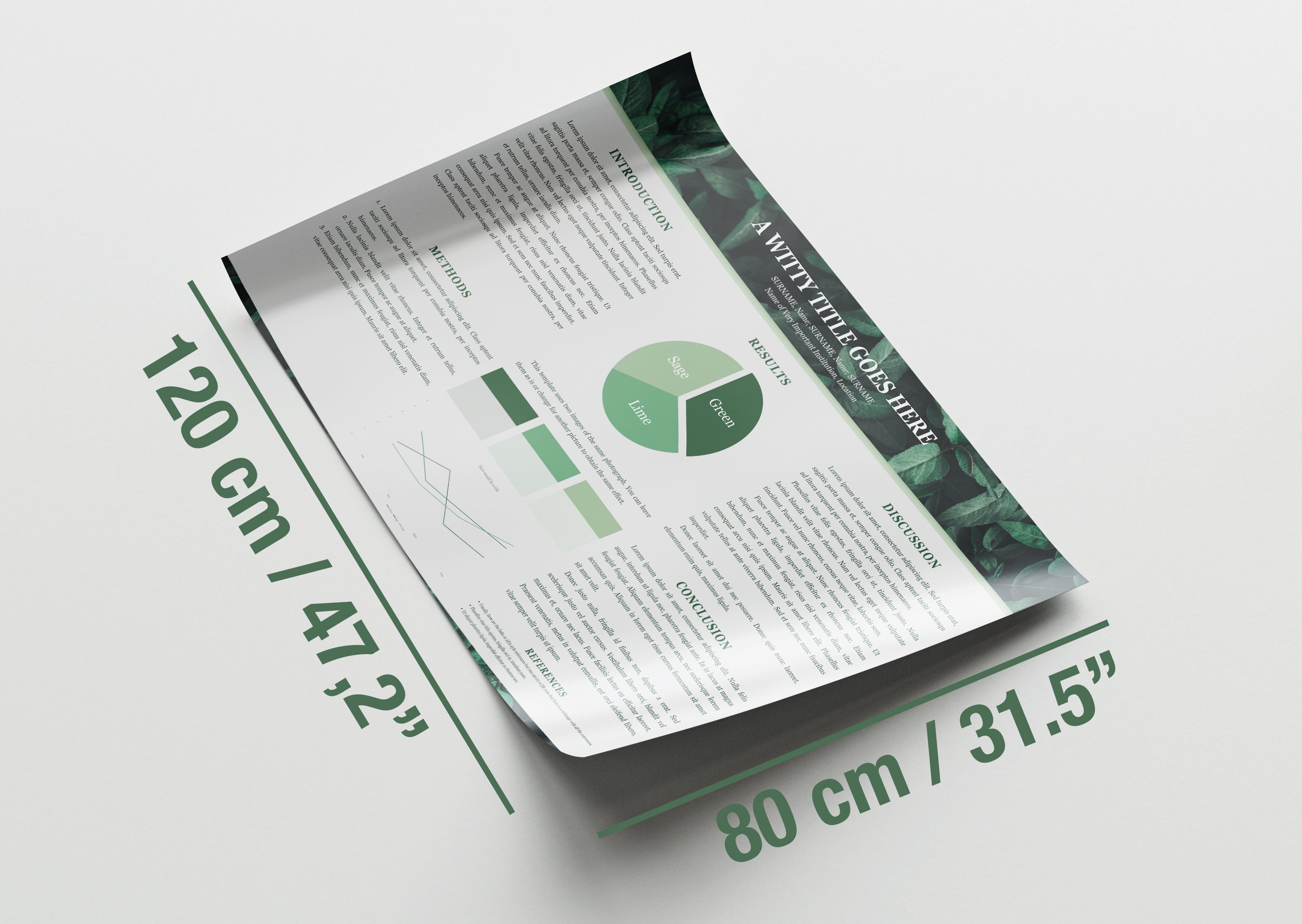 Scientific Poster Template in Powerpoint | Green Leaves | Academic ...