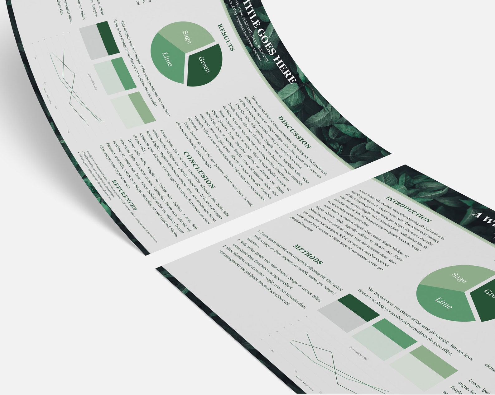 Scientific Poster Template in Powerpoint | Green Leaves | Academic ...