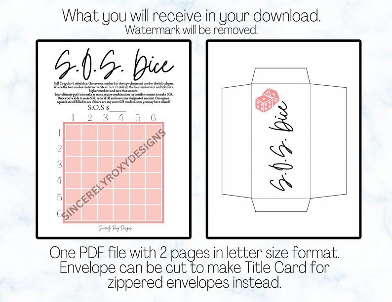 S.O.S Dice Savings Game PDF Printable With Envelope - Etsy