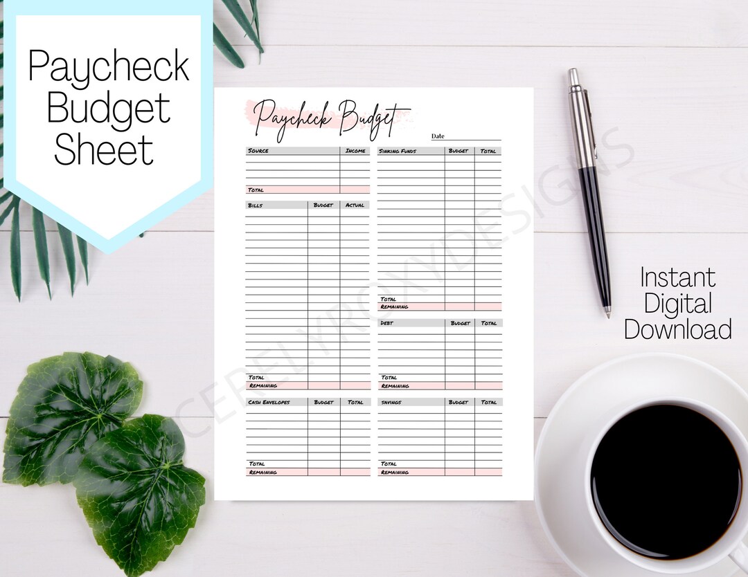 Paycheck Budget Worksheet, Printable PDF - Etsy