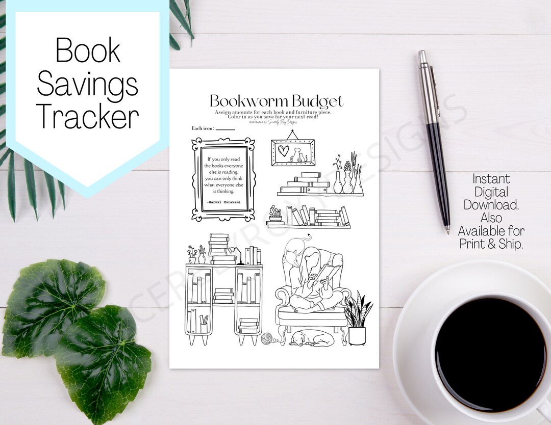Bookworm Budget Savings Challenge Tracker Printable PDF With Cash Envelope - Etsy